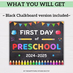 First Day of Preschool Printable Sign, 1st Day of School Sign, Back to ...