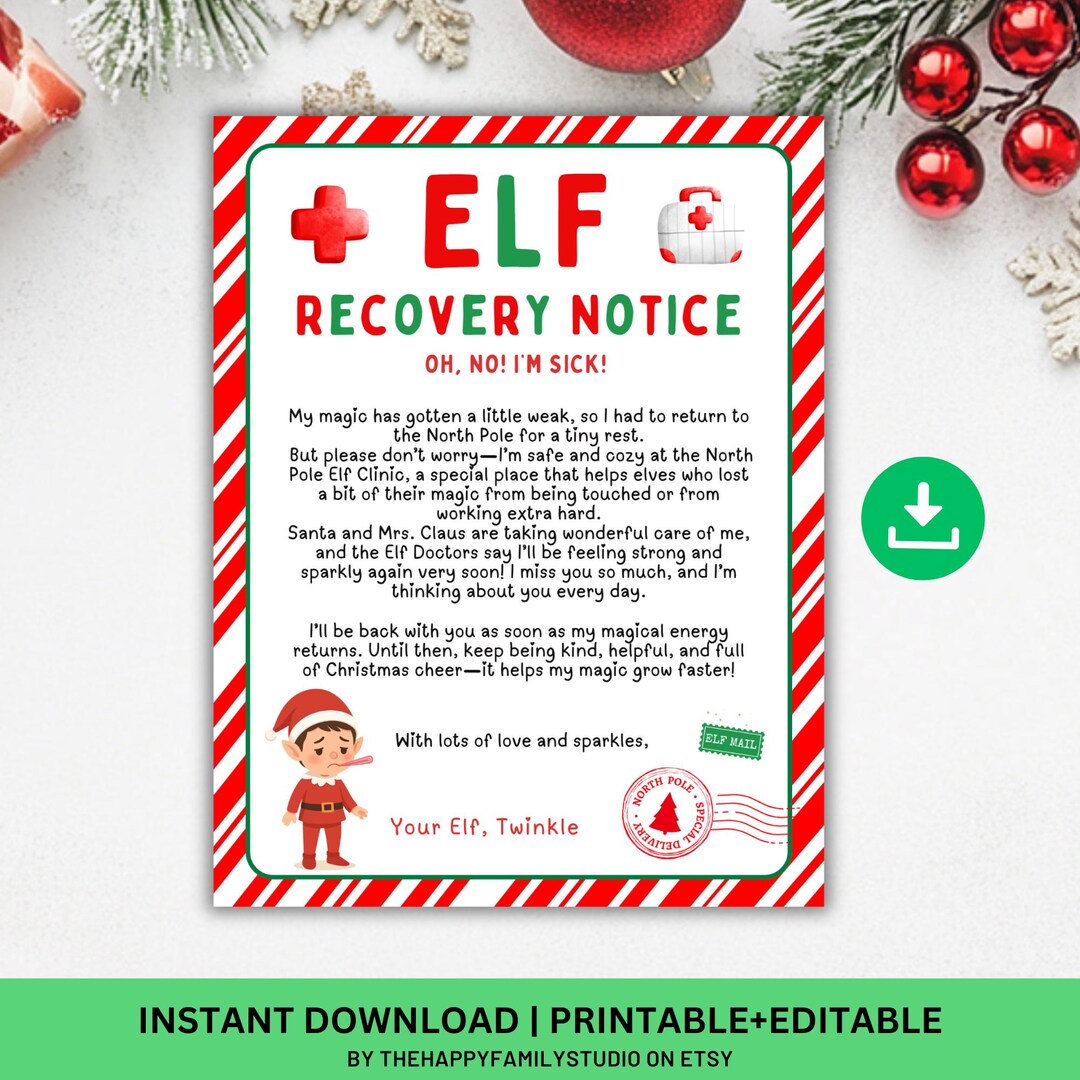 Editable Elf Recovery Letter, Elf Notice Letter, Elf Arrival Note ...