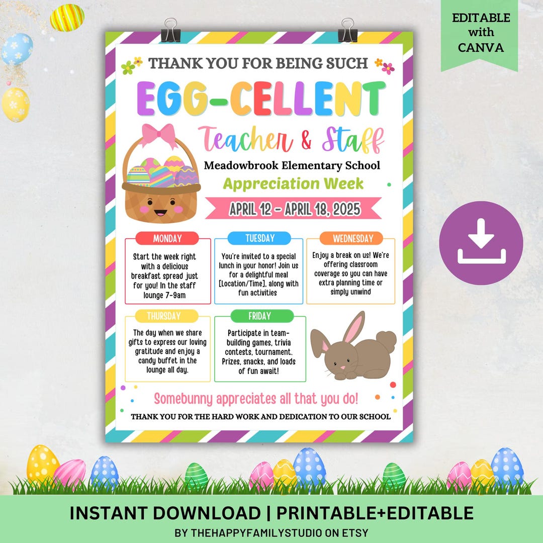 Easter Teacher Appreciation Week Flyer, Egg-cellent Spring Theme Poster ...