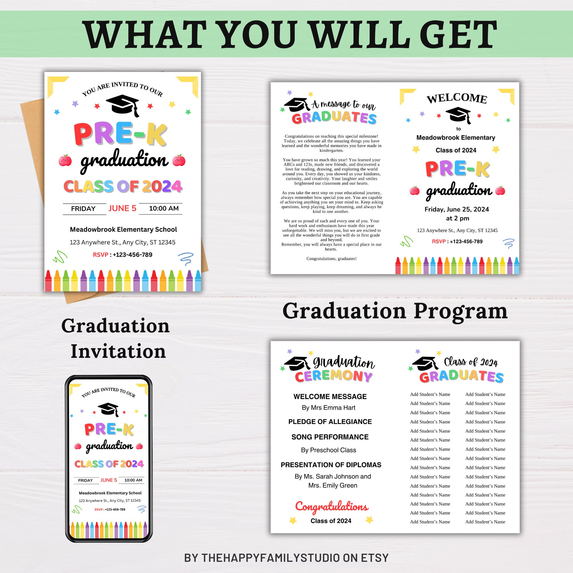 Editable Pre-k Graduation Bundle, Graduation Invitation, Graduation ...