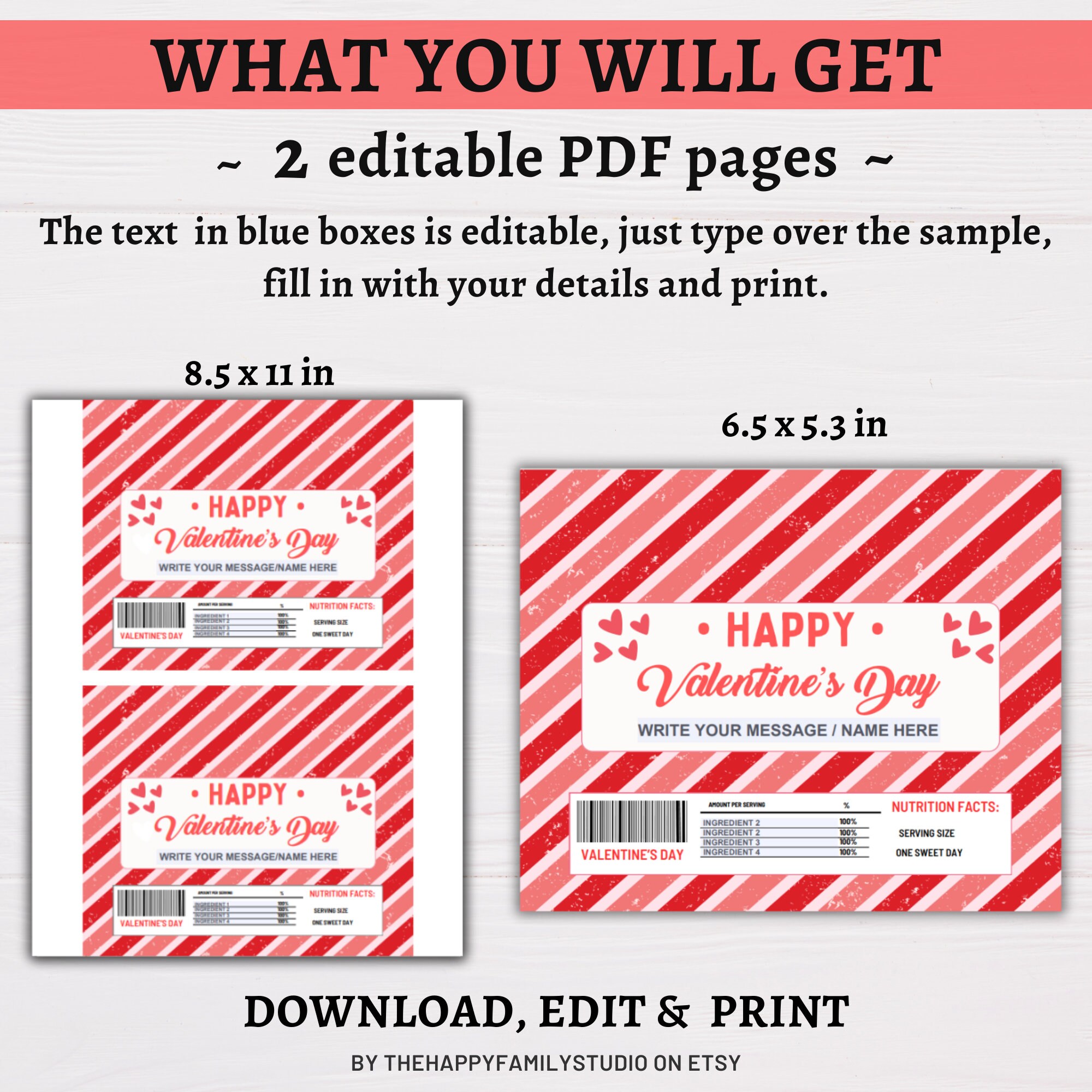 Valentines Day Chocolate Wrapper Template, Valentine's Day Chocolate ...