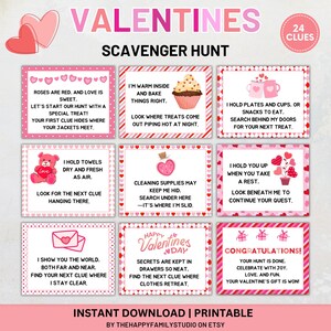 Valentines Day Scavenger Hunt for Kids, Valentines Treasure Hunt Clues ...