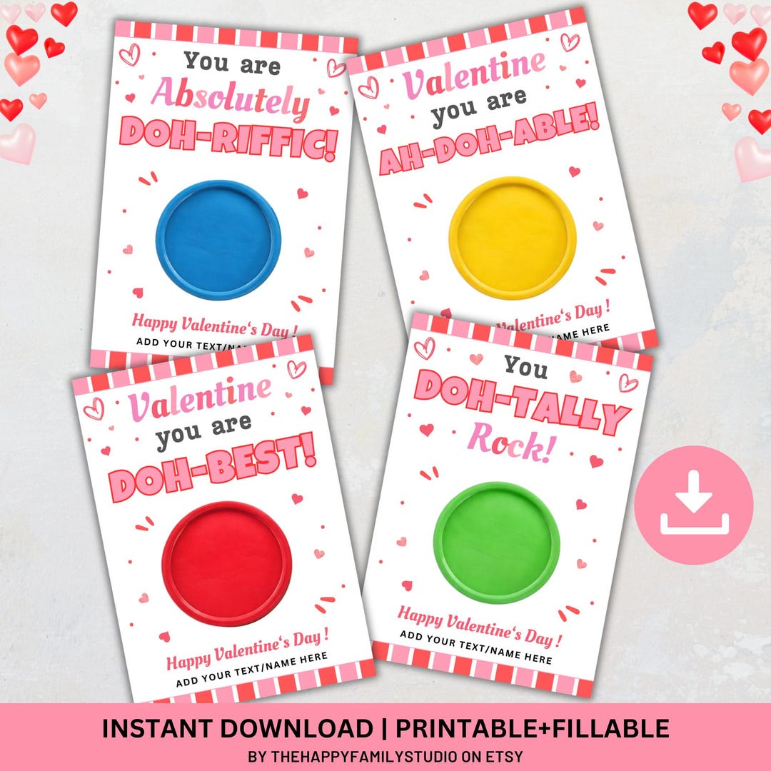 Dough Valentine Cards, Printable Classroom Valentine Gift, Kids Non ...