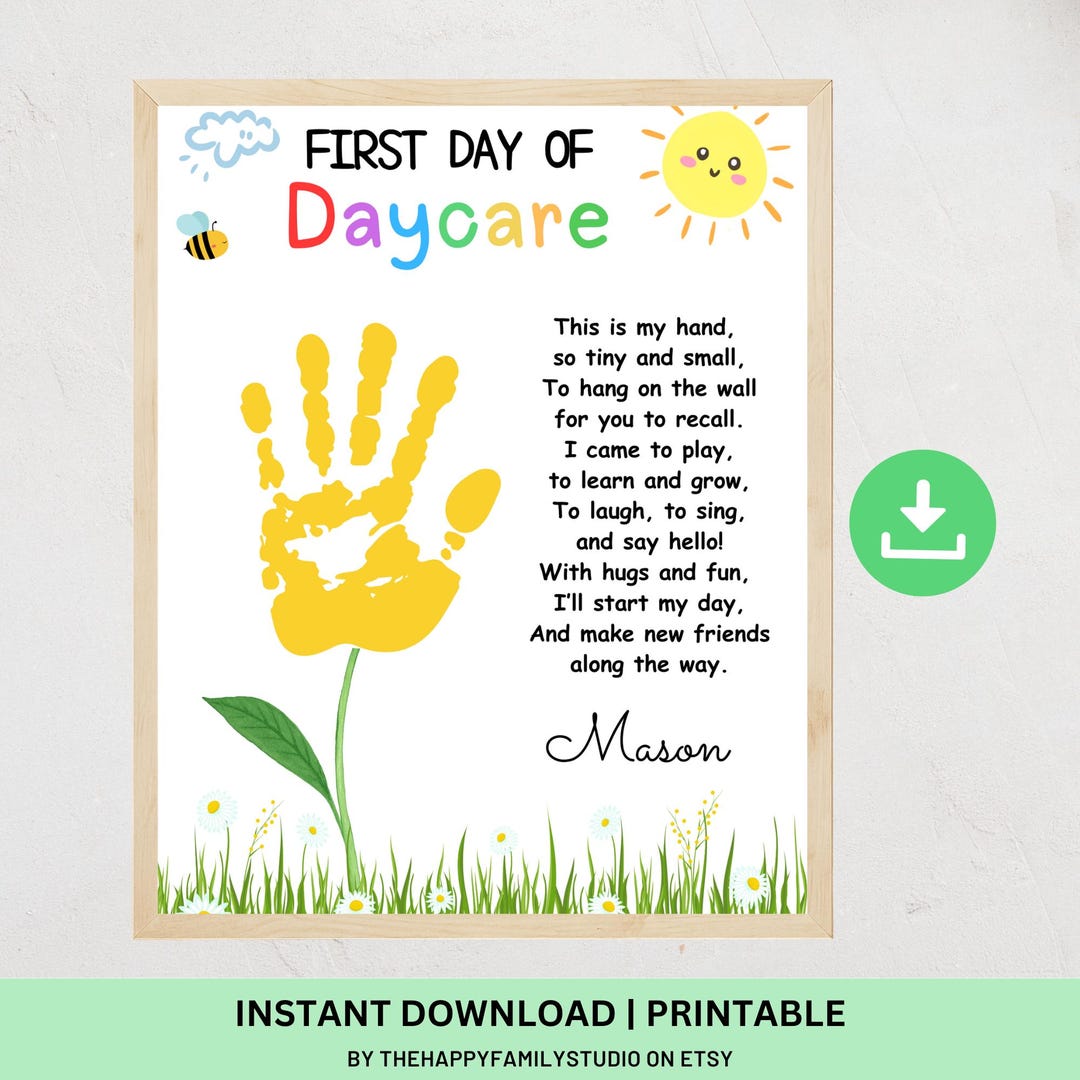 My First Day of Daycare Footprint Art, Toddler Handprint Art Keepsake ...