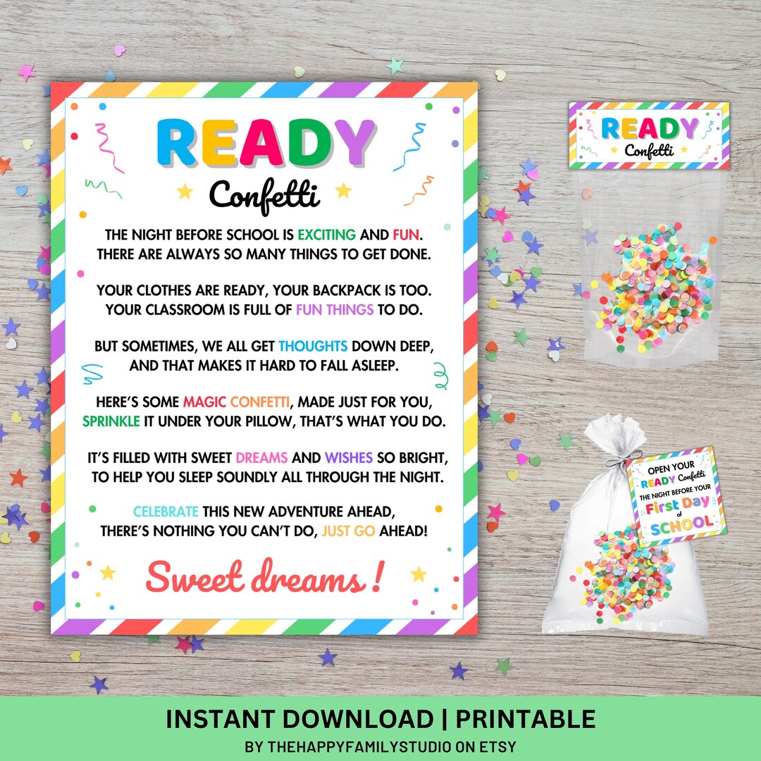 Ready Confetti for School, Printable Ready Confetti Letter, Night ...