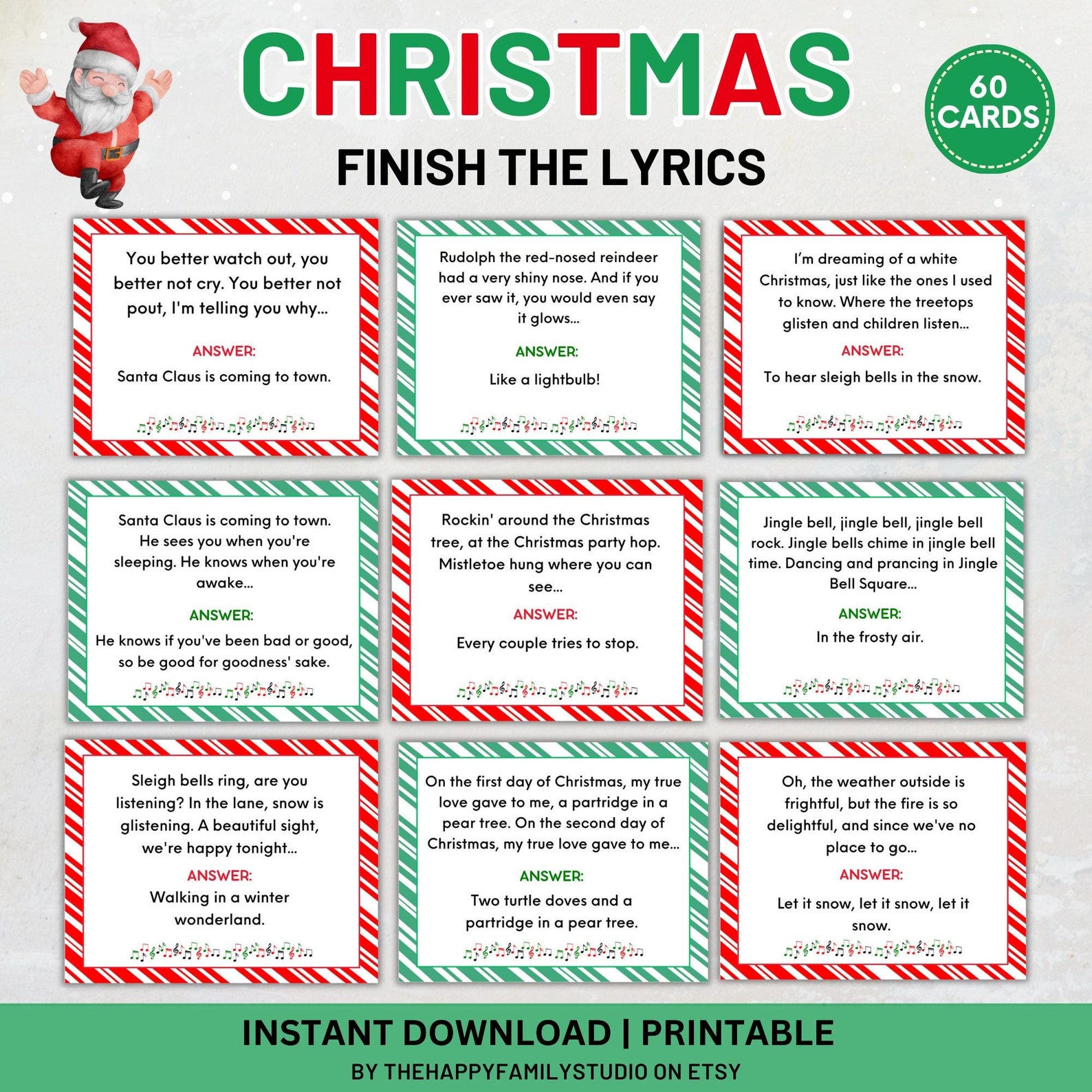 Christmas Finish the Lyrics Game, Christmas Song Trivia Game, Christmas ...