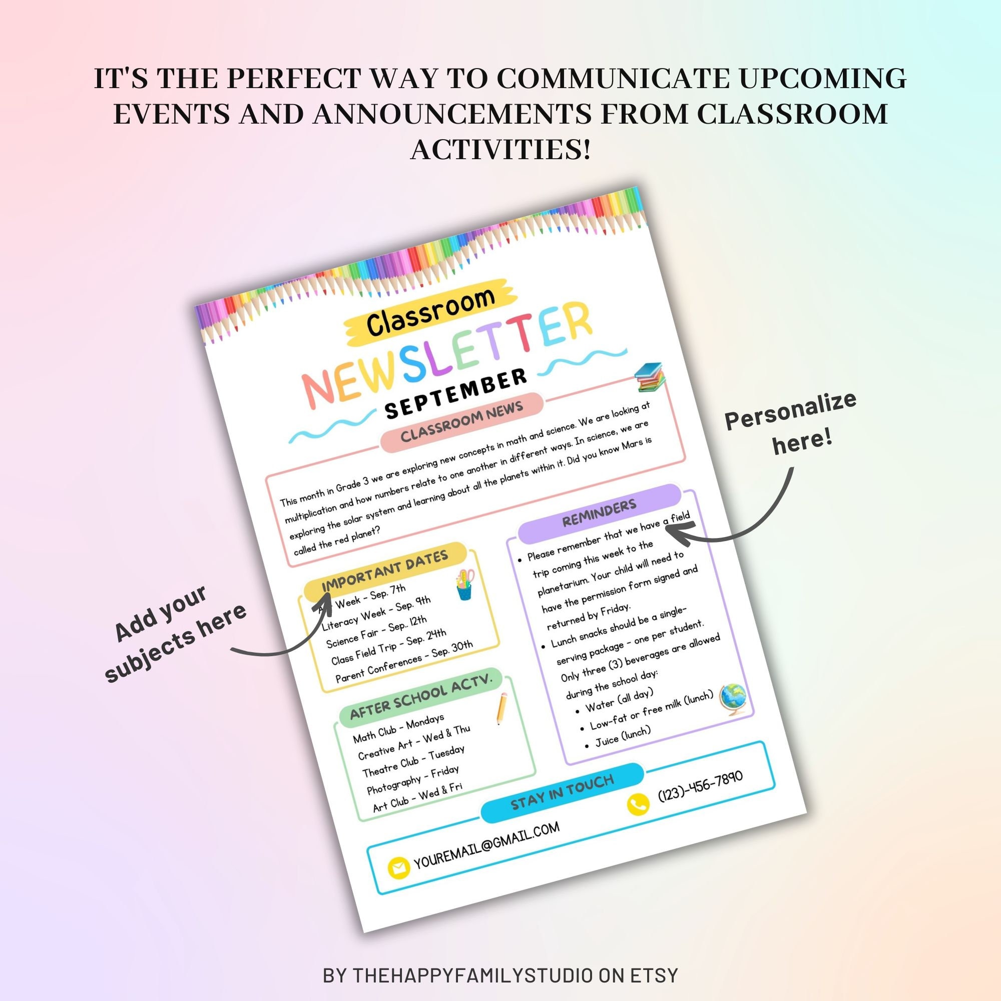 Classroom Newsletter Editable Template, Monthly/weekly Class Flyer ...