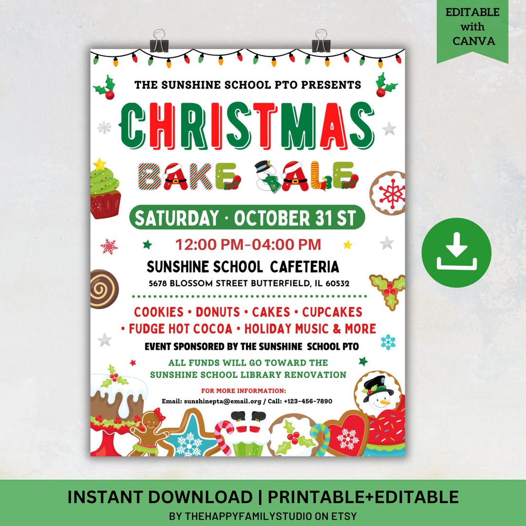 Christmas Bake Sale Flyer, School Holiday Poster, Christmas Community ...