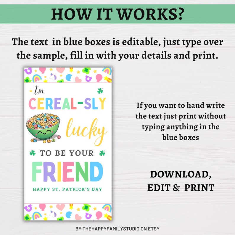 PRINTABLE I'm Cereal-sly LUCKY to Be Your Friend Gift Tag, Happy St ...