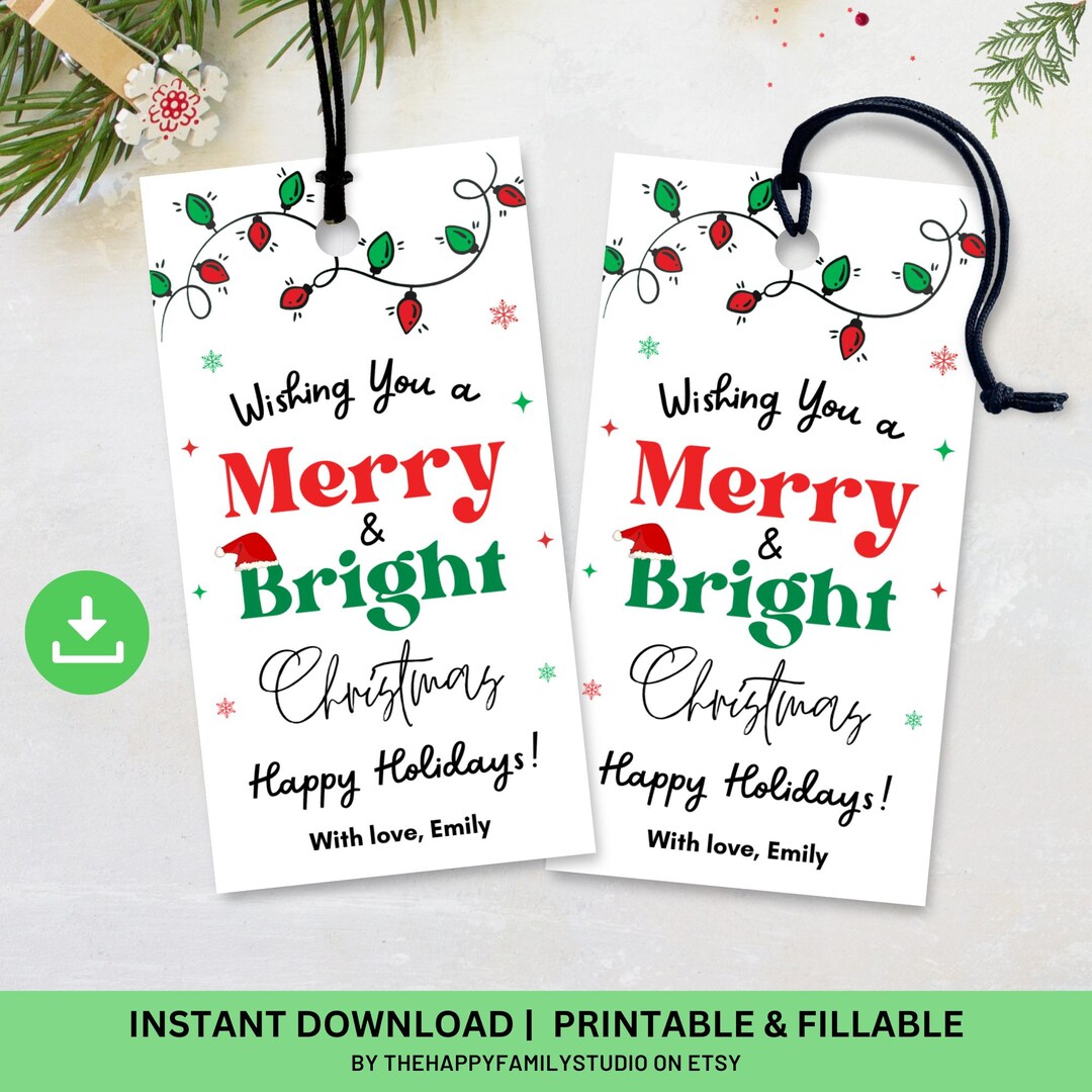 Merry & Bright Christmas Gift Tag, Christmas School Thank You Gift Tags ...
