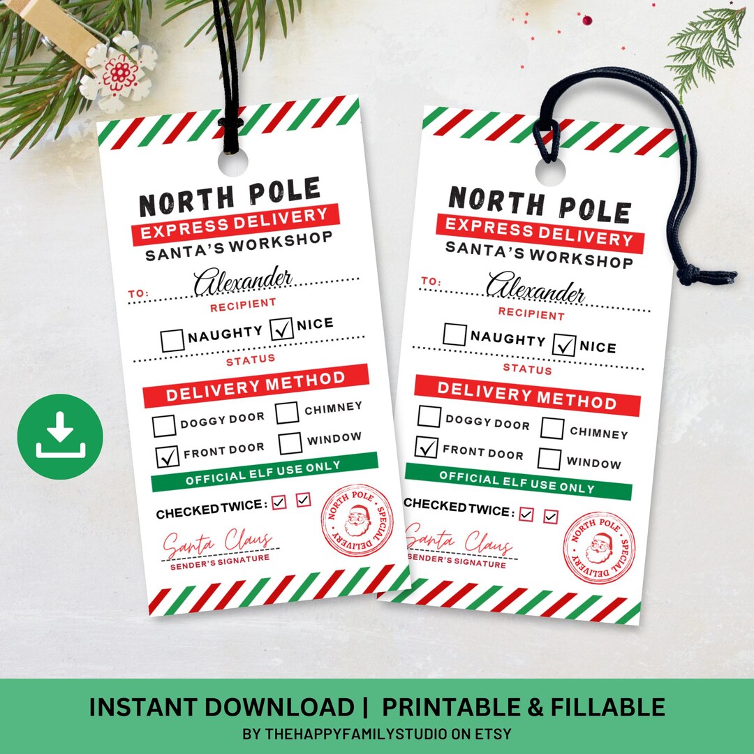 Editable North Pole Express Delivery Gift Tag, North Pole Special ...
