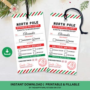 Editable North Pole Express Delivery Gift Tag, North Pole Special ...