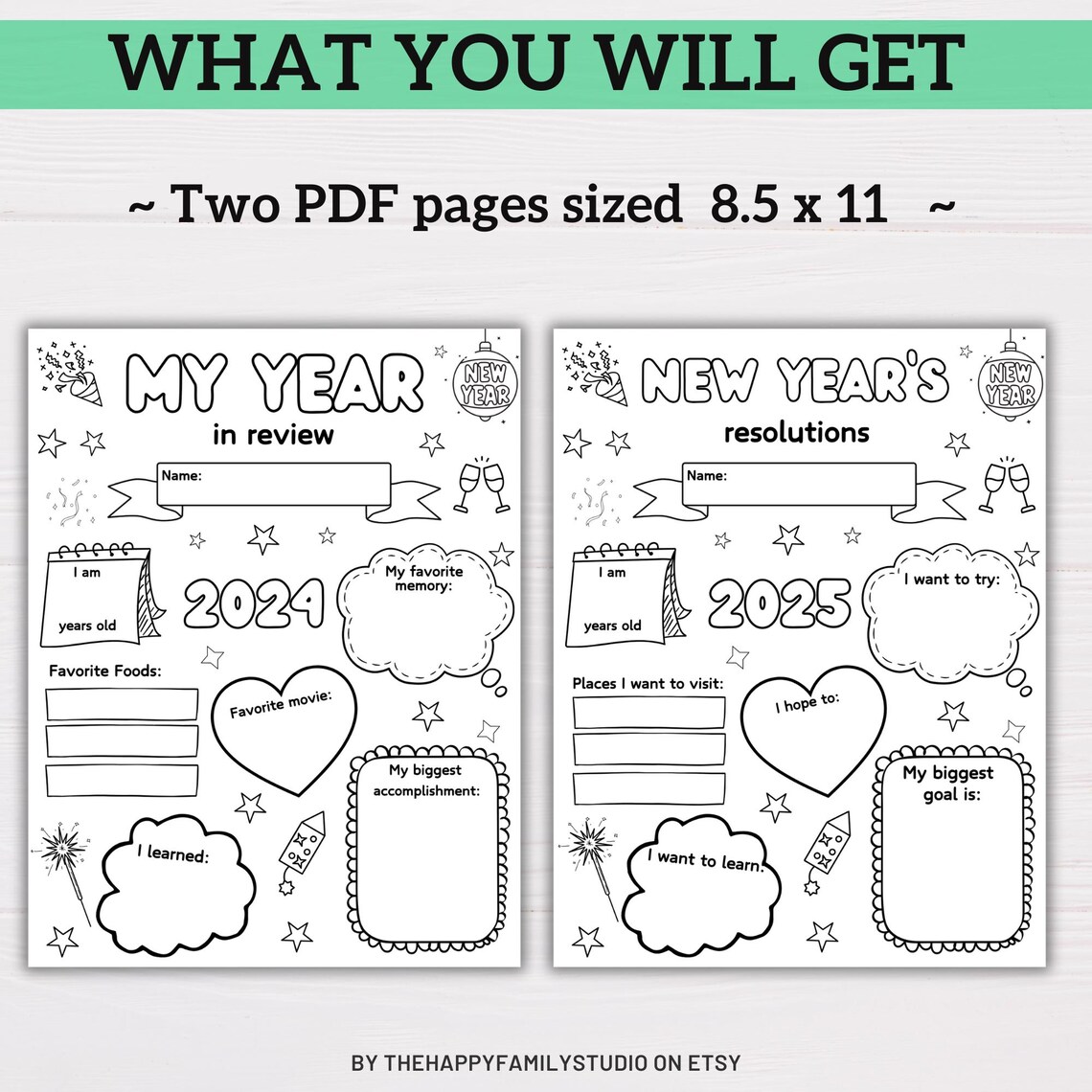 New Year’s Resolution for Kids, Year in Review Worksheet, New Year’s ...
