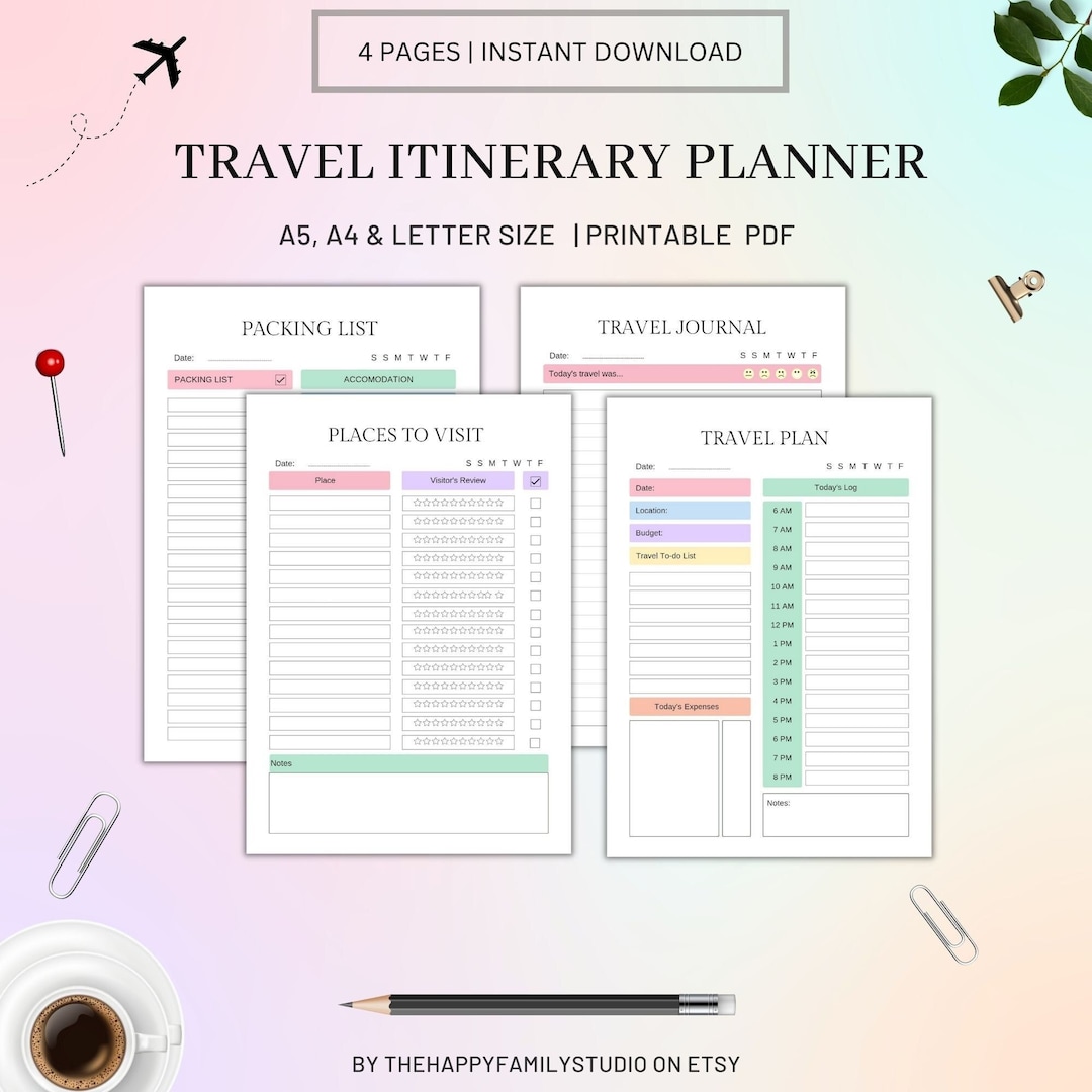 Travel Itinerary Bundle Printable, Travel Planner Template, Vacation ...