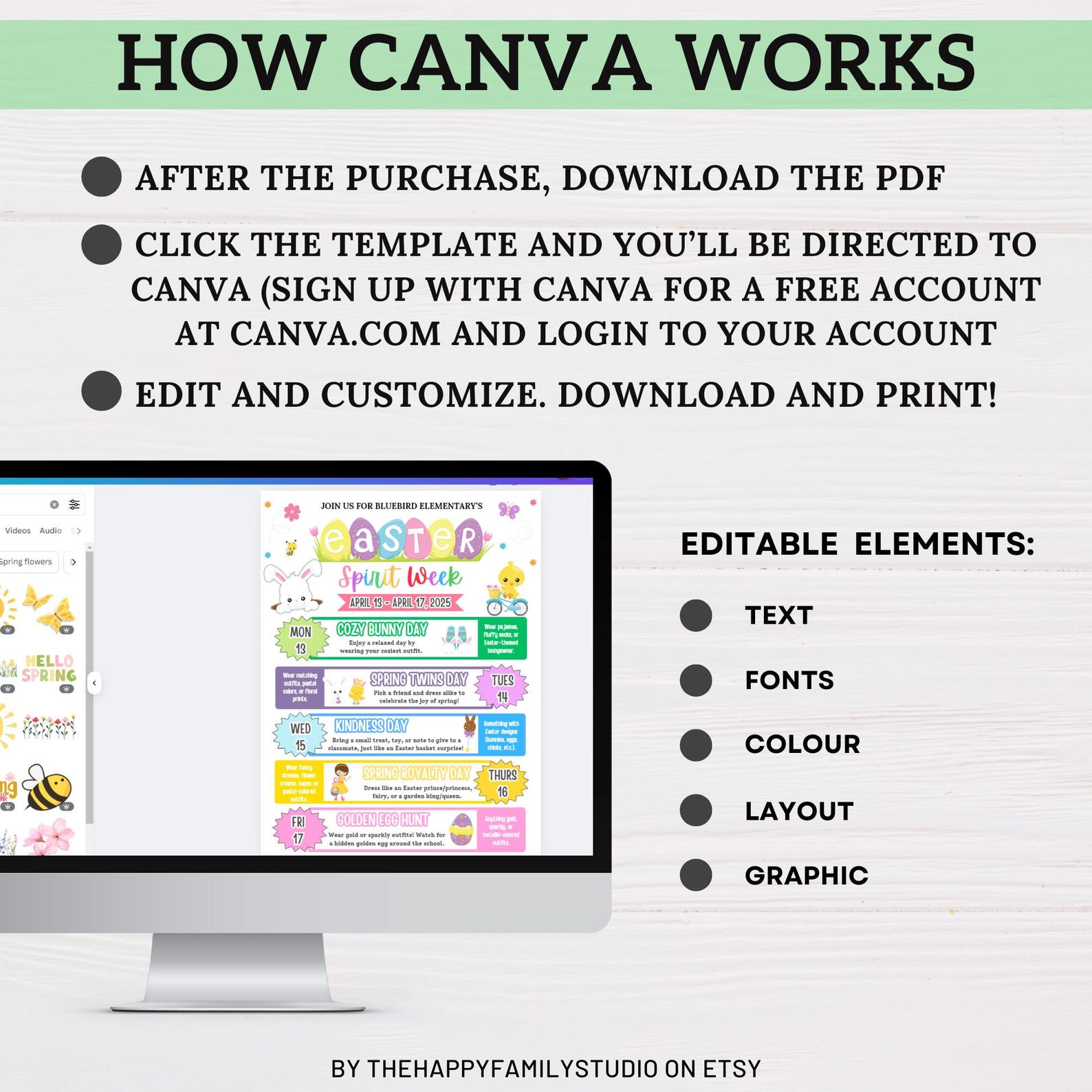Easter Spirit Week Flyer Template, School Spirit Week Schedule, School ...