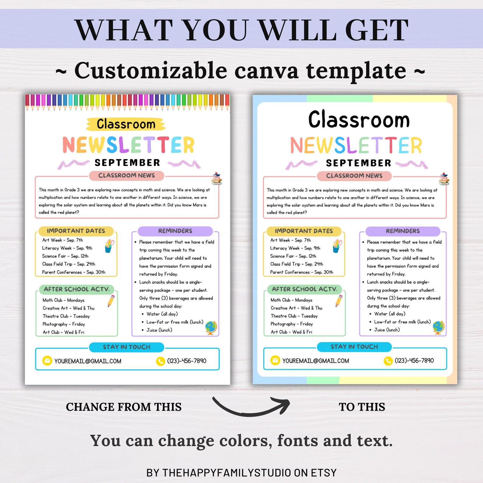 Classroom Newsletter Editable Template, Monthly/weekly Class Flyer ...