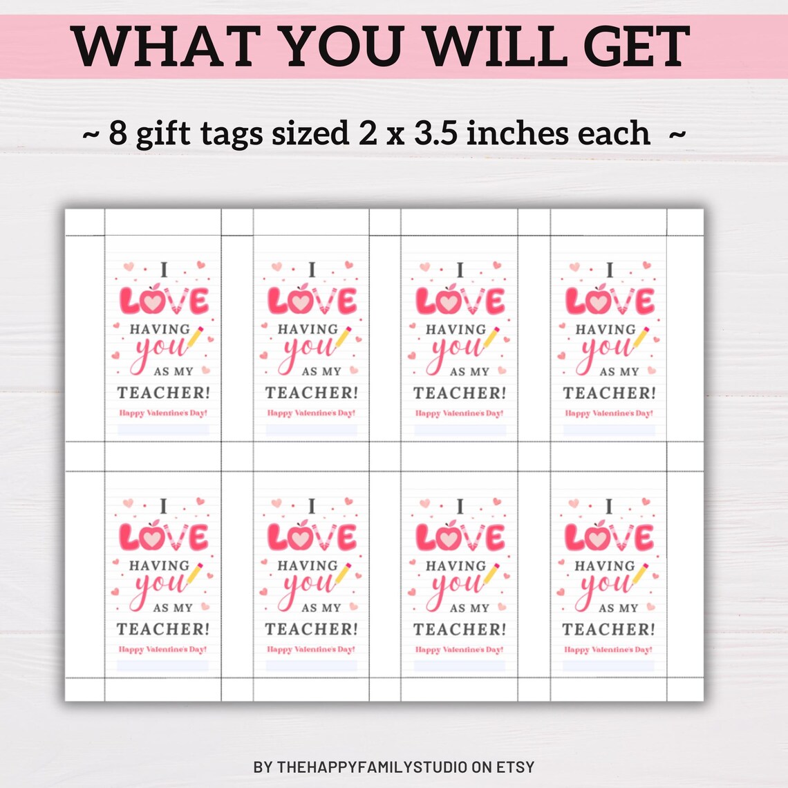 Editable Teacher Valentine Gift Tag, I Love Having You Teacher ...