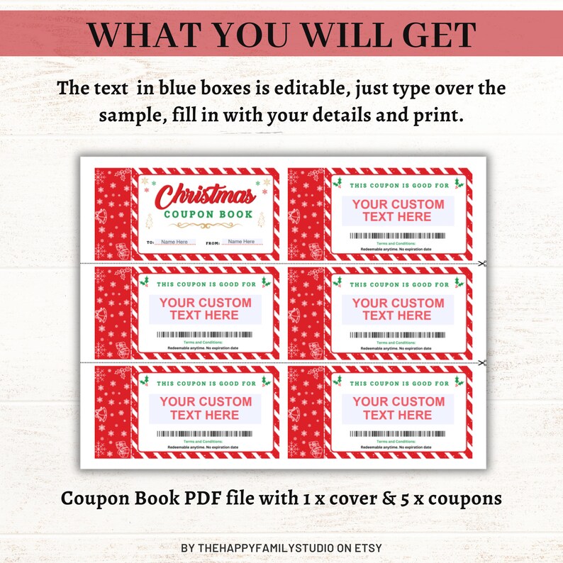 Christmas Coupon Book for Kids, Printable Coupon Book Template, Custom ...