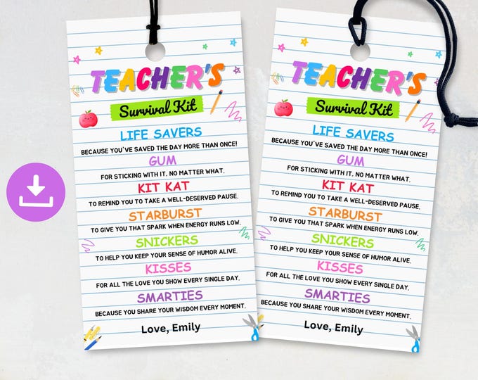 Teacher's Survival Kit Gift Tag, Editable Appreciation Week Gift Tag ...