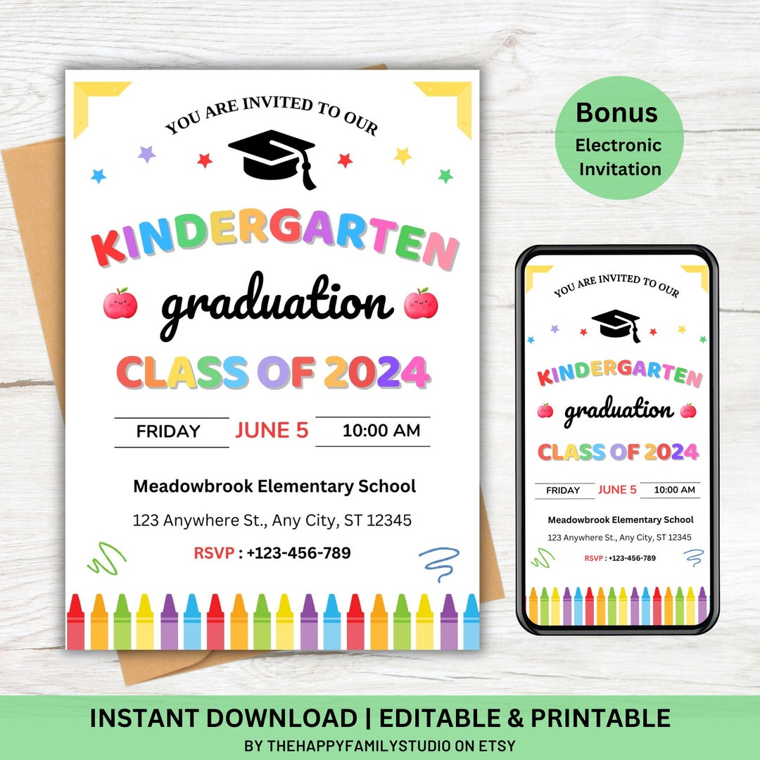 Editable Kindergarten Graduation Invitation, Kindergarten Party Invite ...
