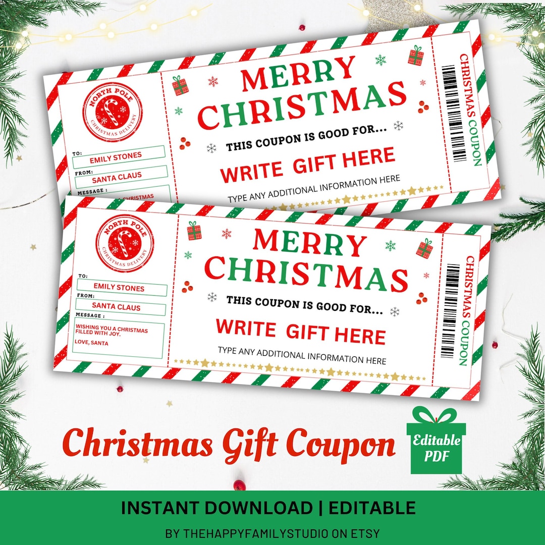 Editable Christmas Coupon, Printable Christmas Gift Certificate, Custom ...