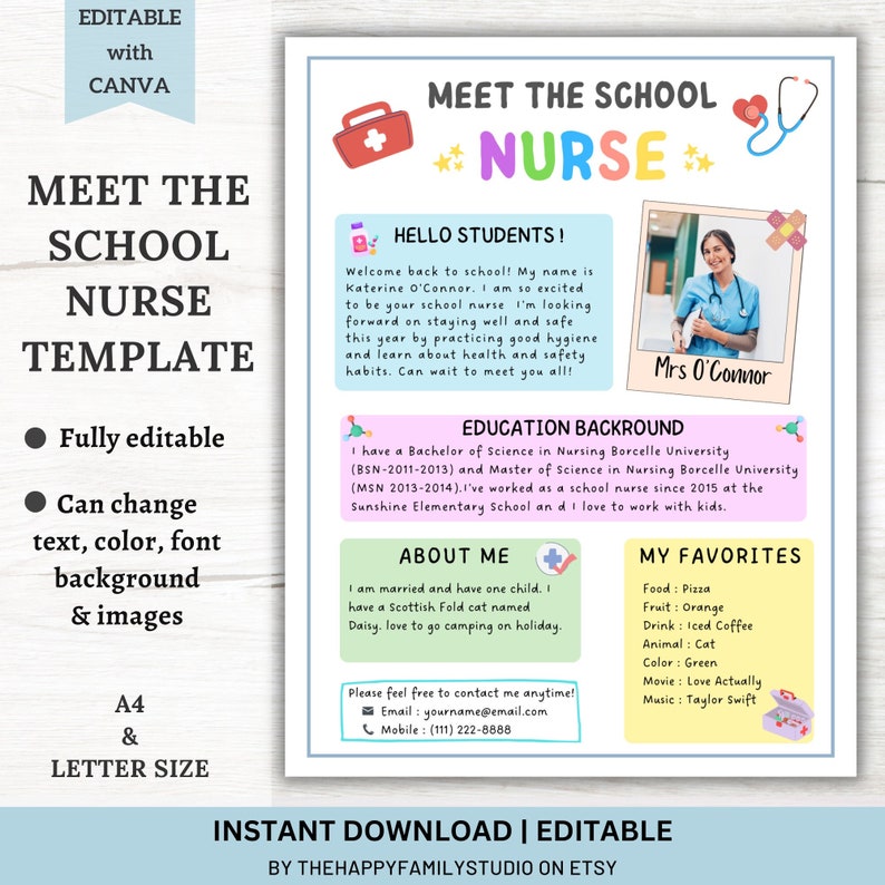 EDITABLE Meet the School Nurse Template, Meet Your Teacher Letter ...