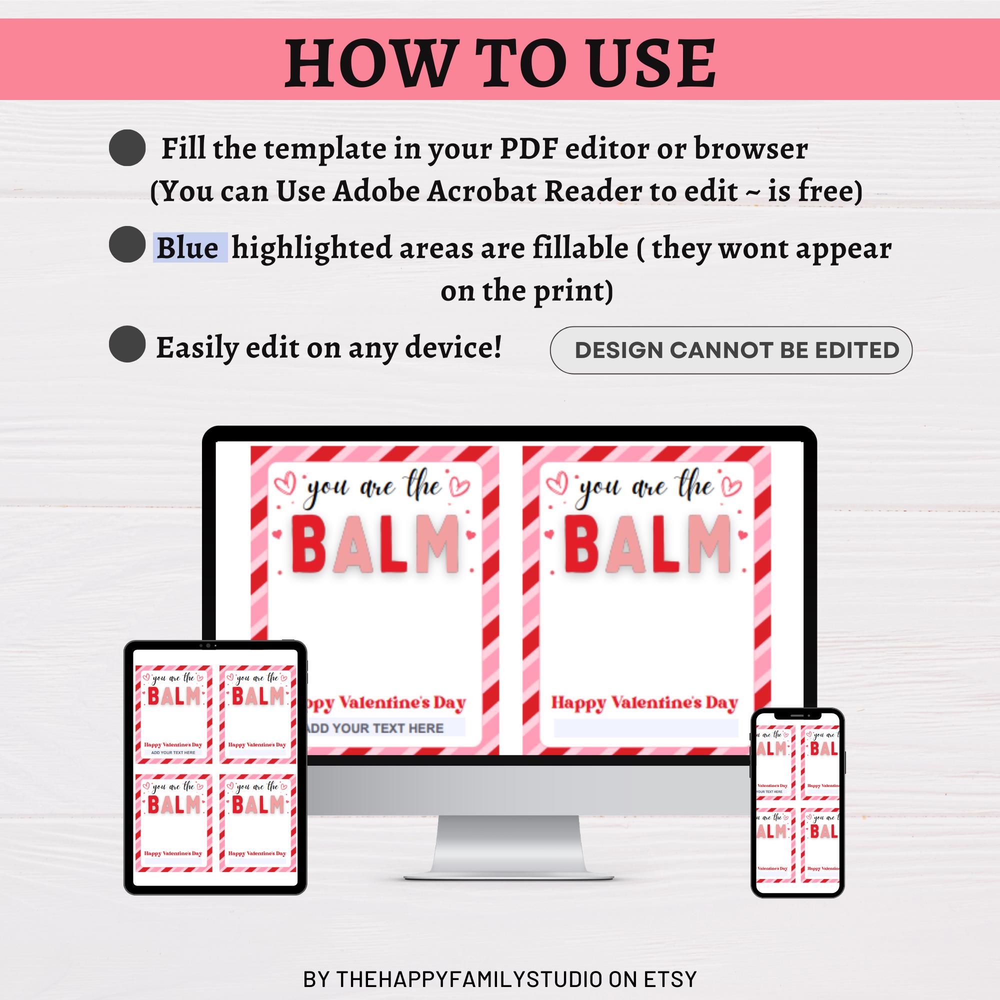 Printable You're the Balm Valentine's Day Card, Editable Lip Balm ...