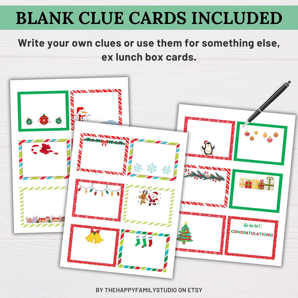 Indoor Christmas Treasure Hunt, Christmas Scavenger Hunt Cards for Kids ...