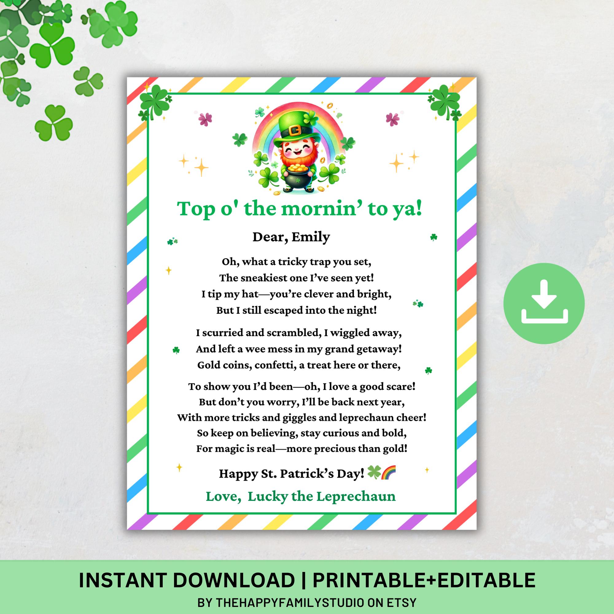 Editable Leprechaun Letter for Kids, Leprechaun Trap, Letter From ...