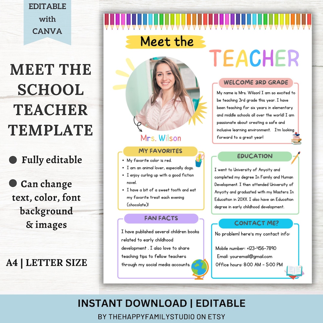 Meet the Teacher Classroom Introduction Template, Back to School ...