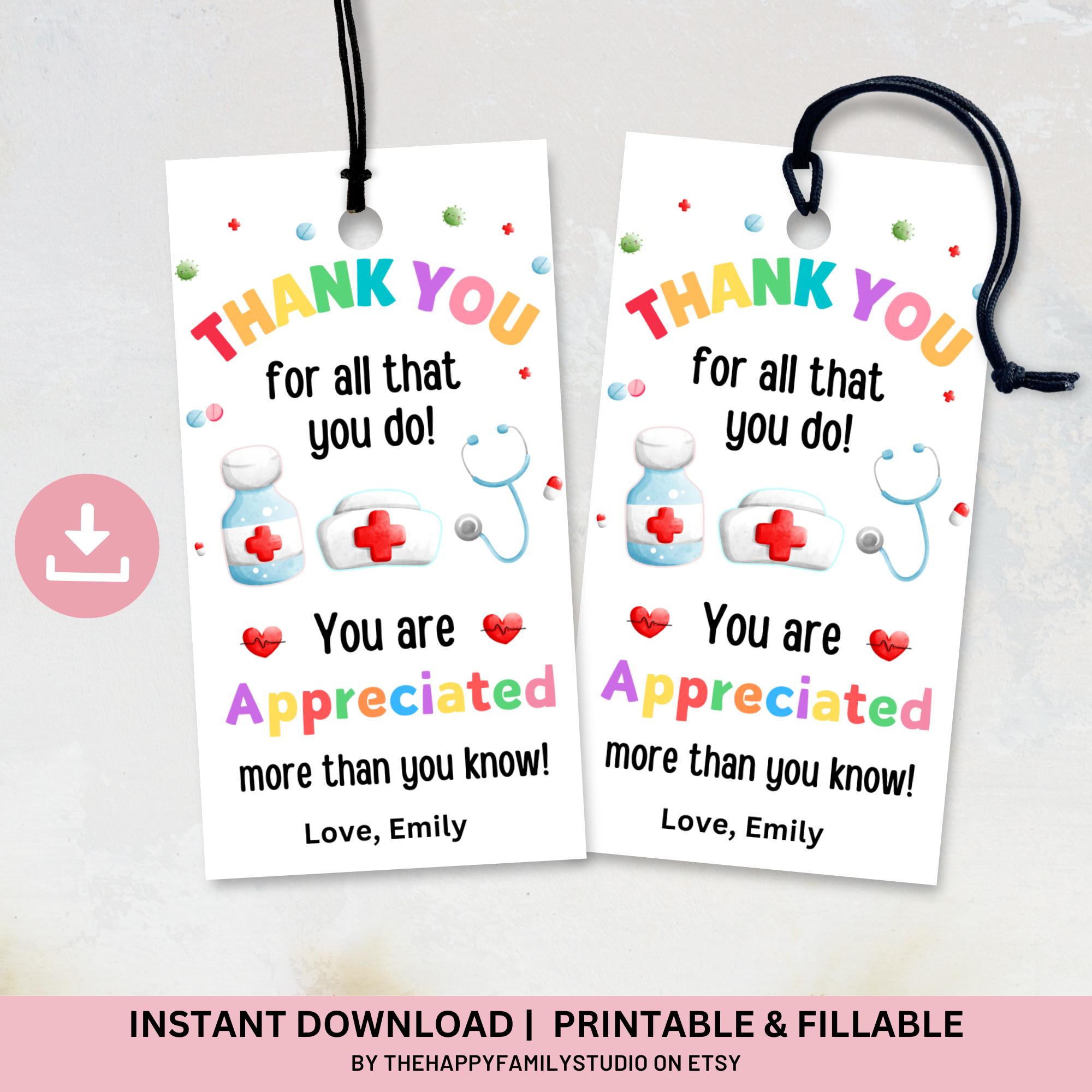 Nurse Appreciation Gift Tags: Printable Thank You Notes (digital ...