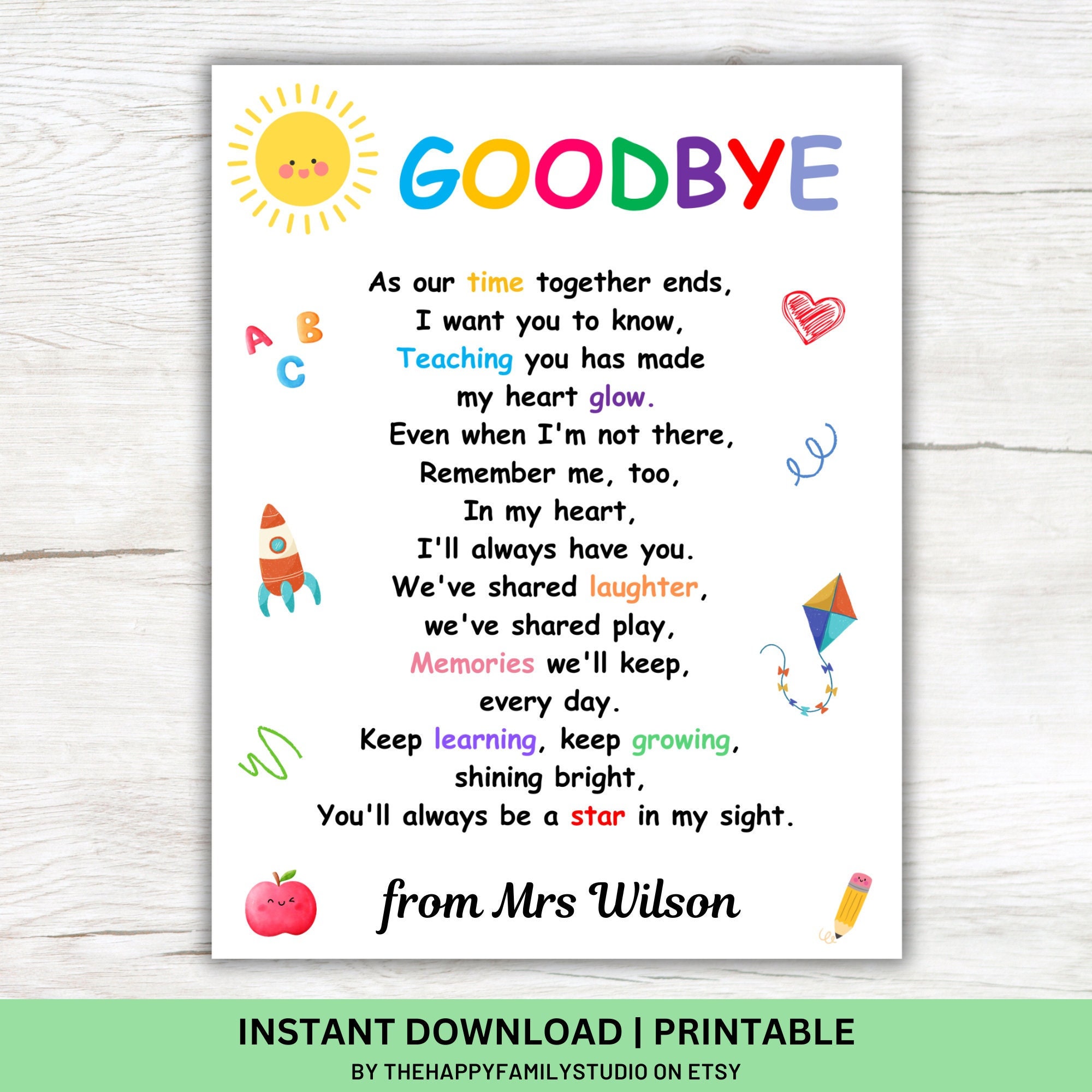 End of School Year Poem Gift From Teacher to Student, End of Year Gift ...