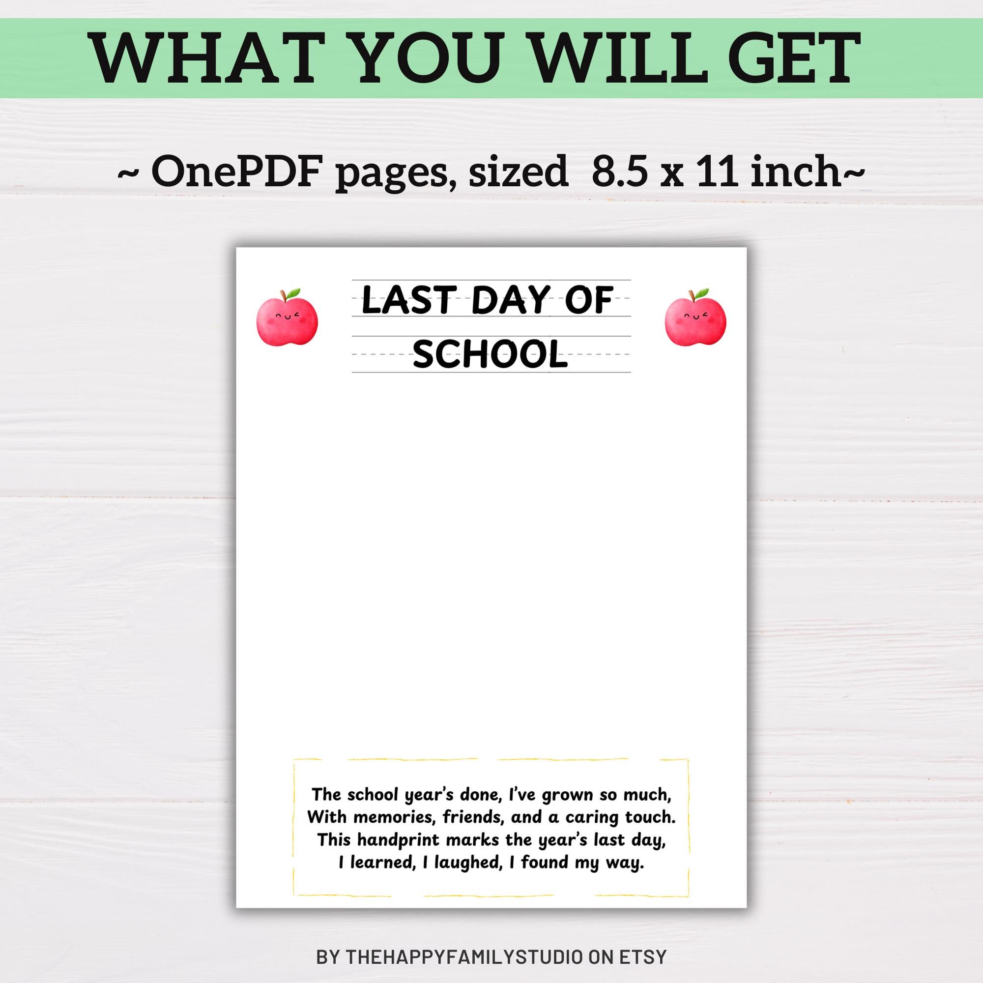 Last Day of School Handprint Art: Keepsake Poem (digital Download) - Etsy