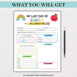 First Day and Last Day of School Questionnaire ,first Day of School All ...