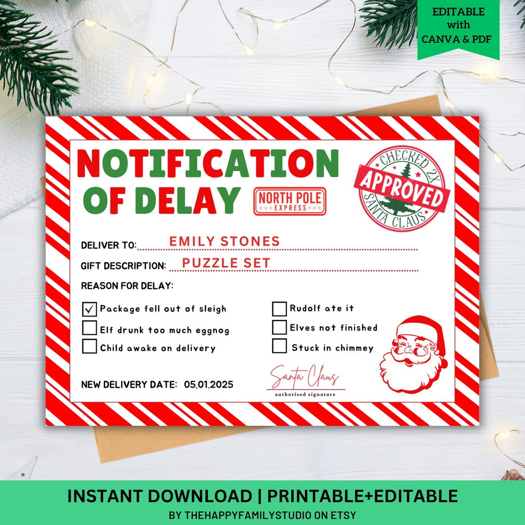 Editable Notification of Delay Christmas Gift, Late Gift Letter From ...