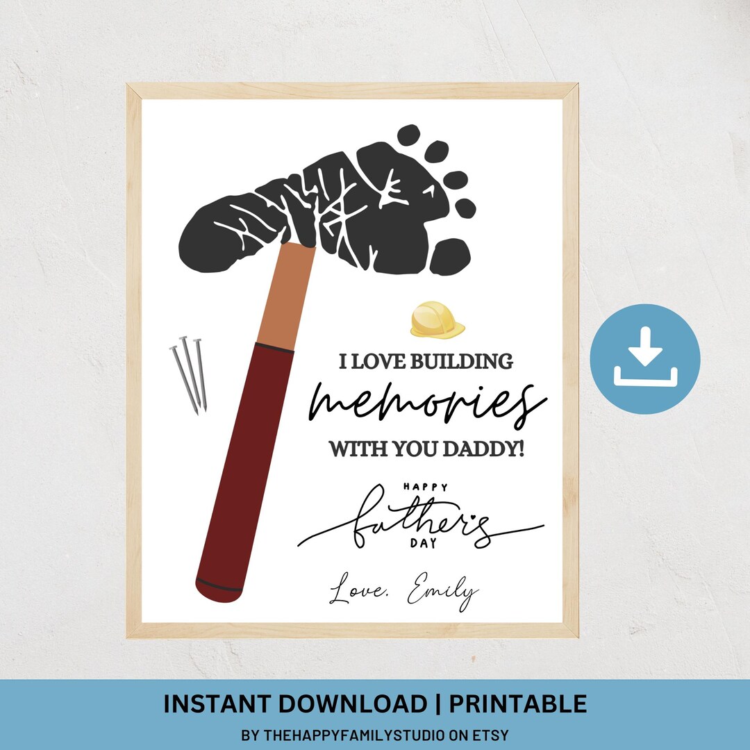 Fathers Day Craft Footprint Art, DIY Hammer Printable Gift for Dad ...