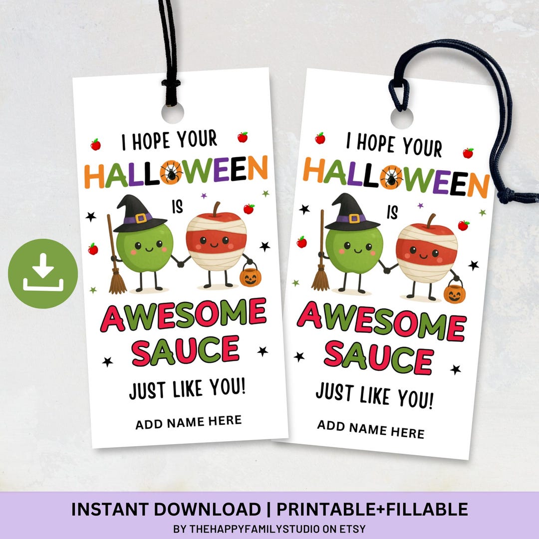 Halloween Applesauce Gift Tag, Printable I Hope Your Halloween is ...