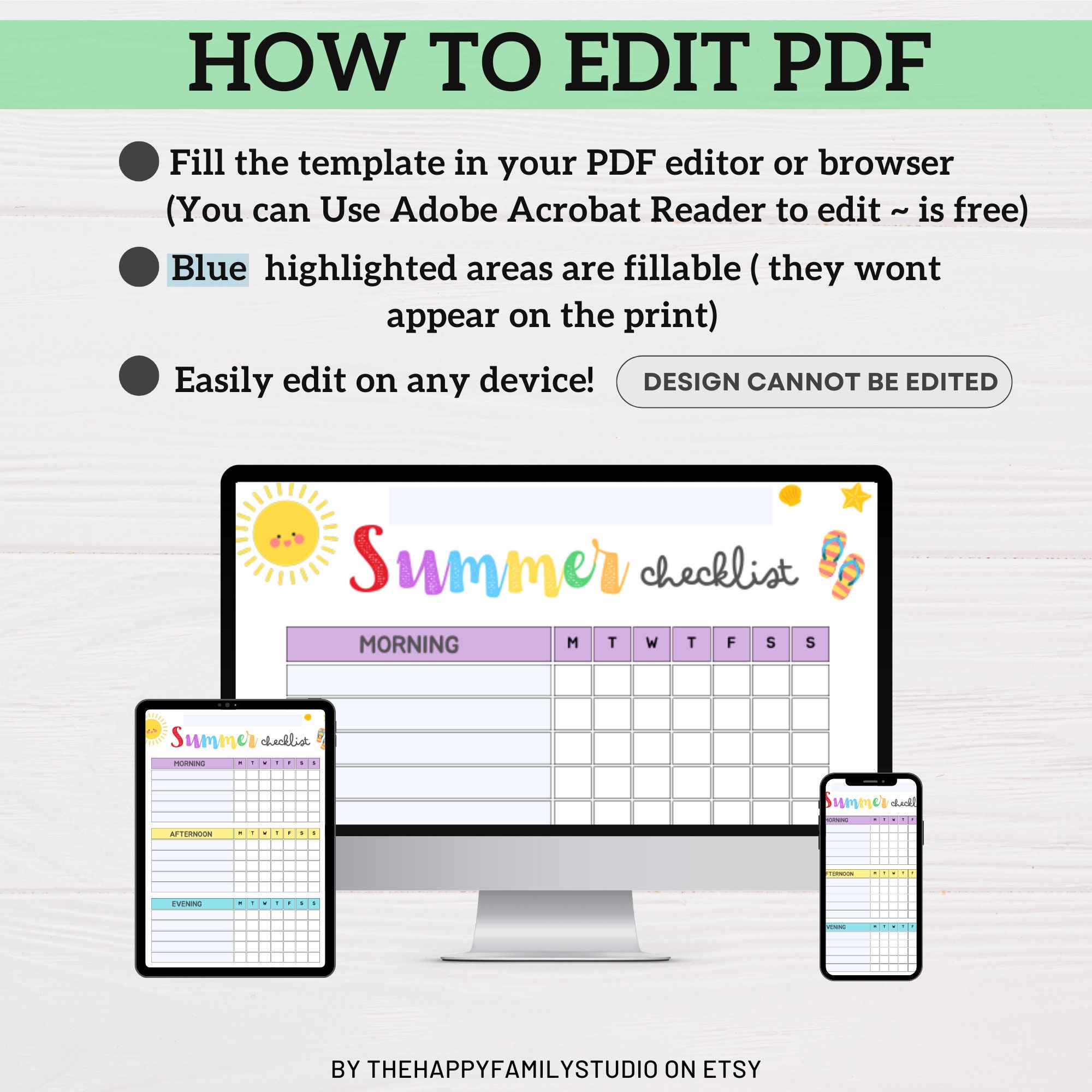 Editable Summer Daily Checklist for Kids, Chore Chart for Kids, Summer ...