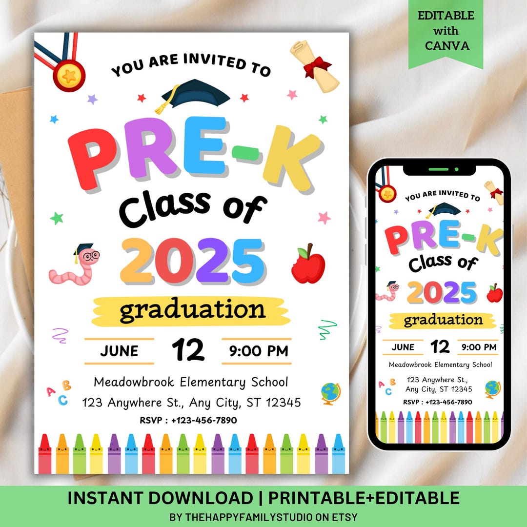 Pre-k Graduation Invitation, Preschool Graduation Invitation, Prek ...