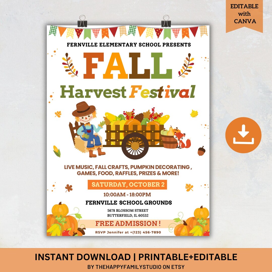 Fall Harvest Festival Flyer Template, School Community Fall Invite ...