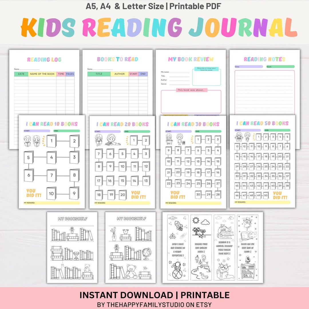 Kids Reading Journal Printable, Bookshelf Reading Tracker, Reading Log ...