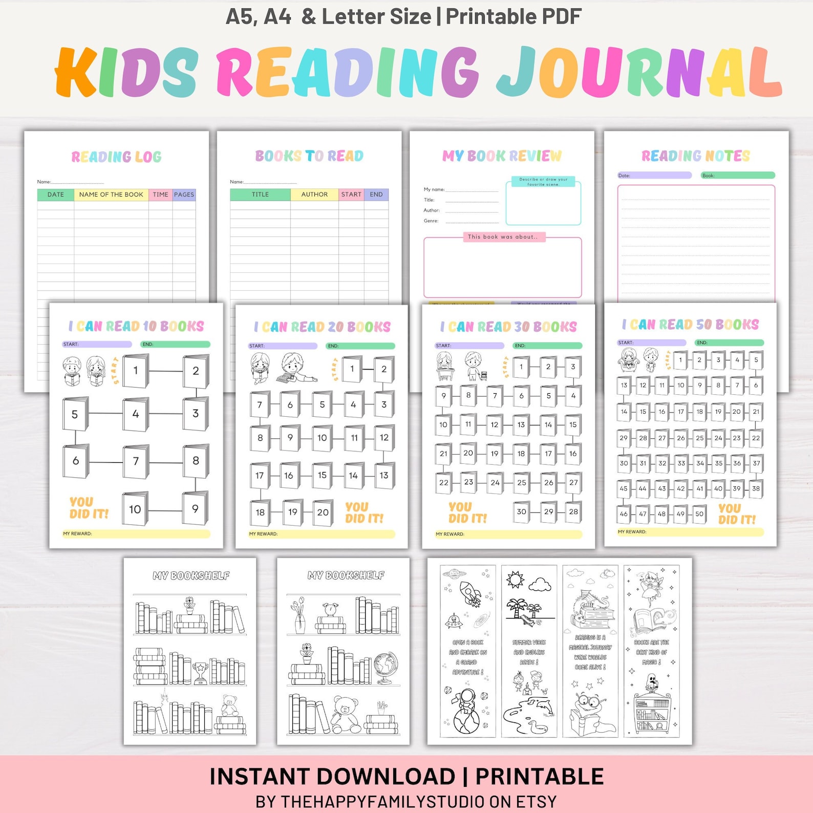 Kids Reading Journal Printable, Bookshelf Reading Tracker, Reading Log ...