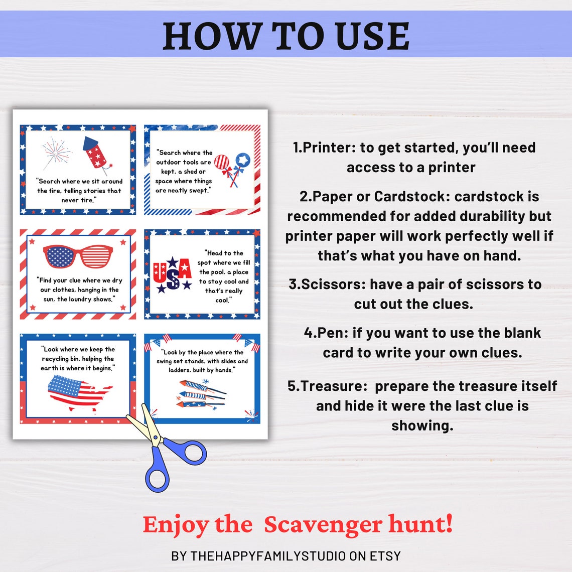 Outdoor Fourth of July Treasure Hunt Clues, Independence Day Scavenger ...