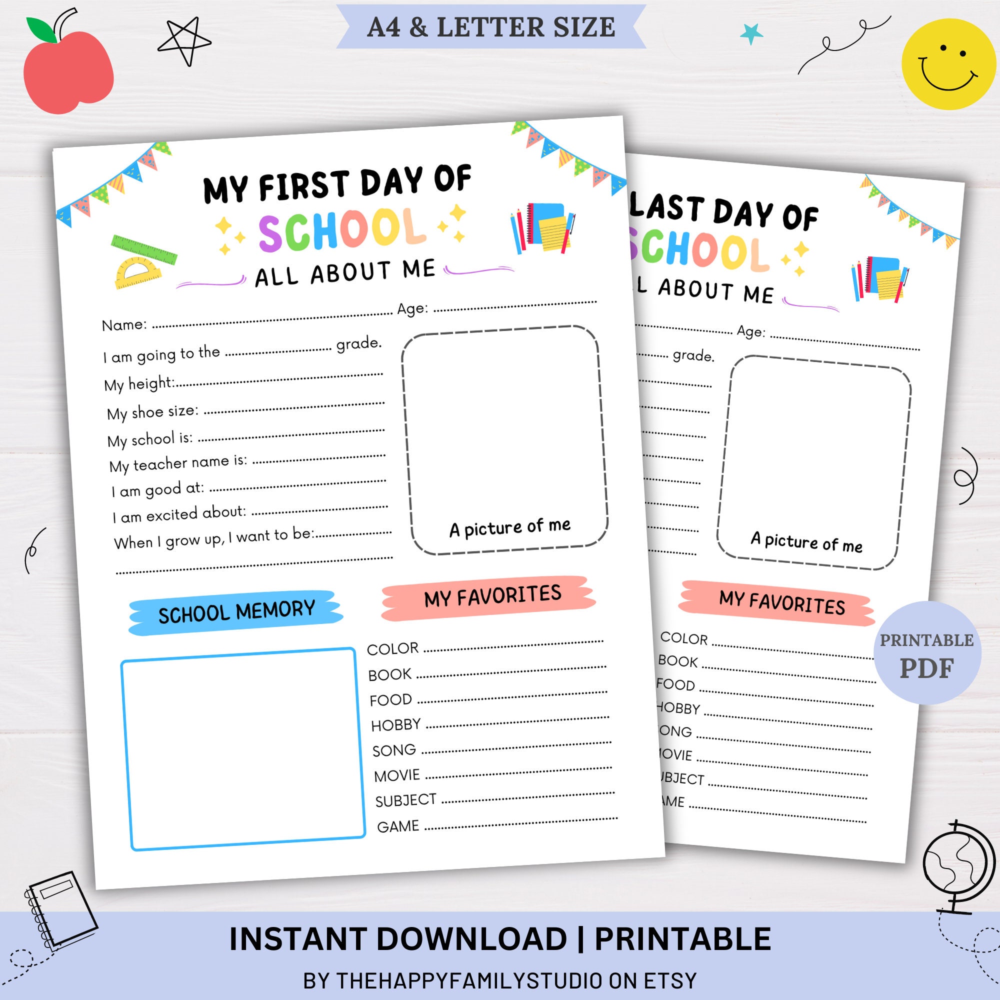 First and Last Day of School Interview, Back to School Questionnaire ...