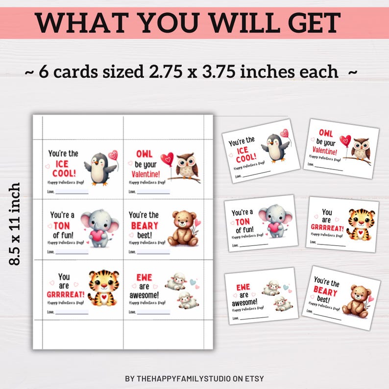 Printable Animals Valentine's Day Cards, Classroom Valentine's Day ...