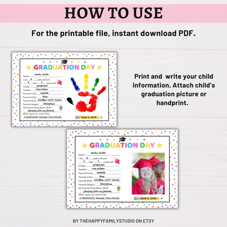 Kids Graduation Keepsake, End of School Questionnaire, Kindergarten ...