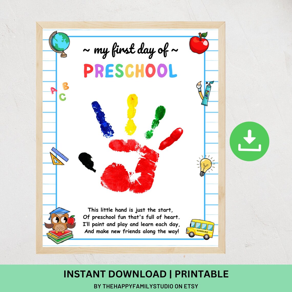First Day of Preschool Handprint Poem Craft, First Day of School ...