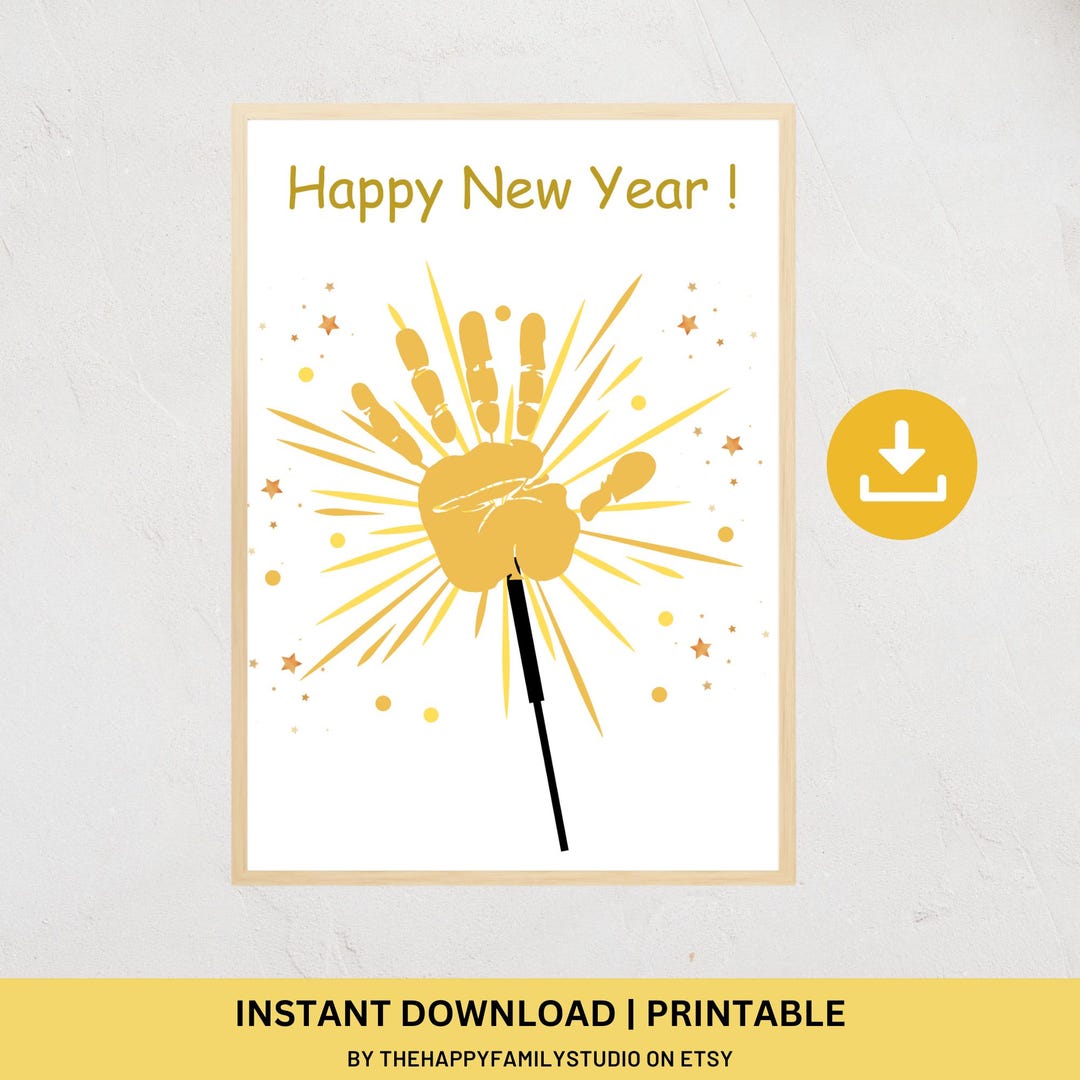 Happy New Year Handprint Craft 2025, New Year Handprint Art, Winter ...
