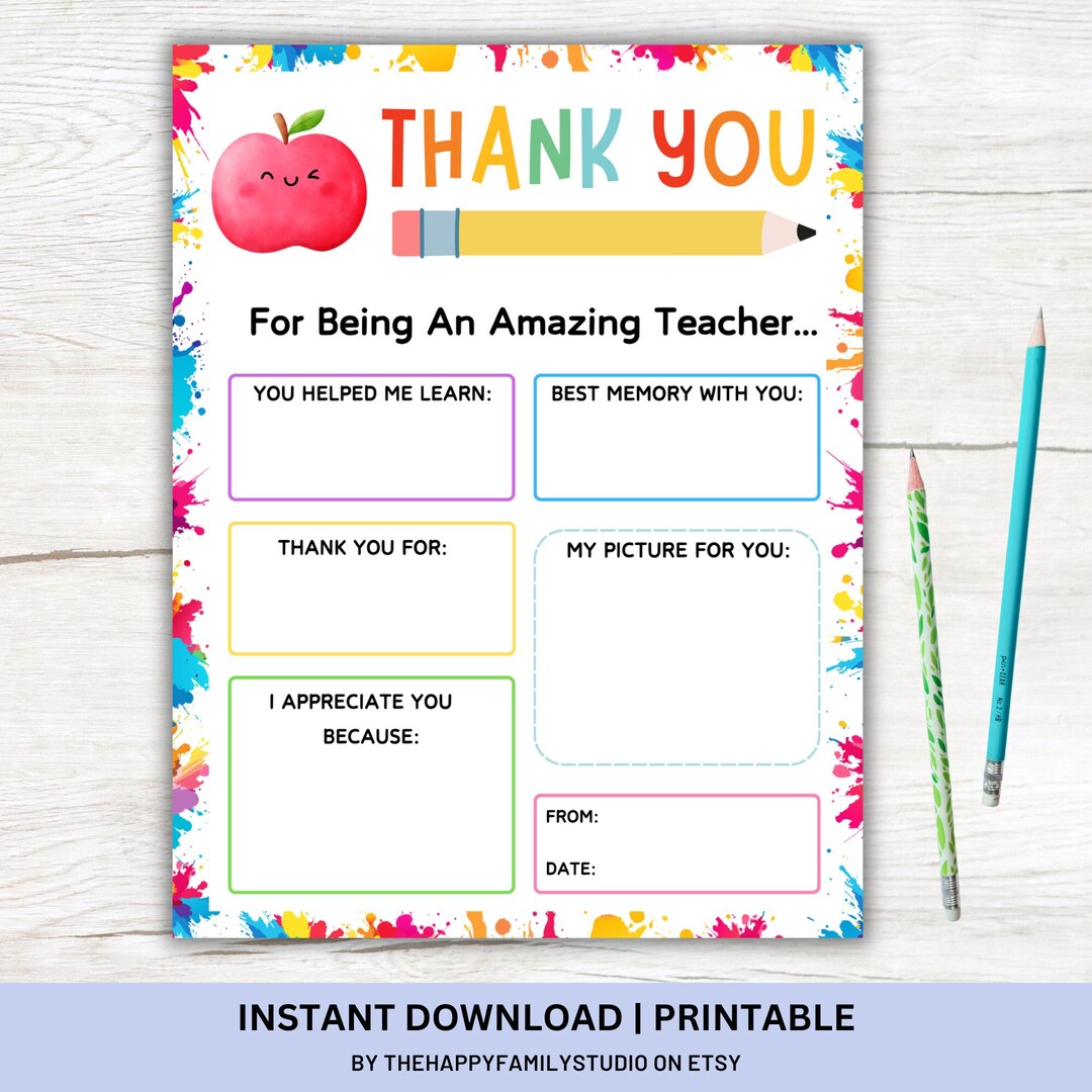 Teacher Appreciation Gift, Thank You Teacher Printable, Teacher Thank ...