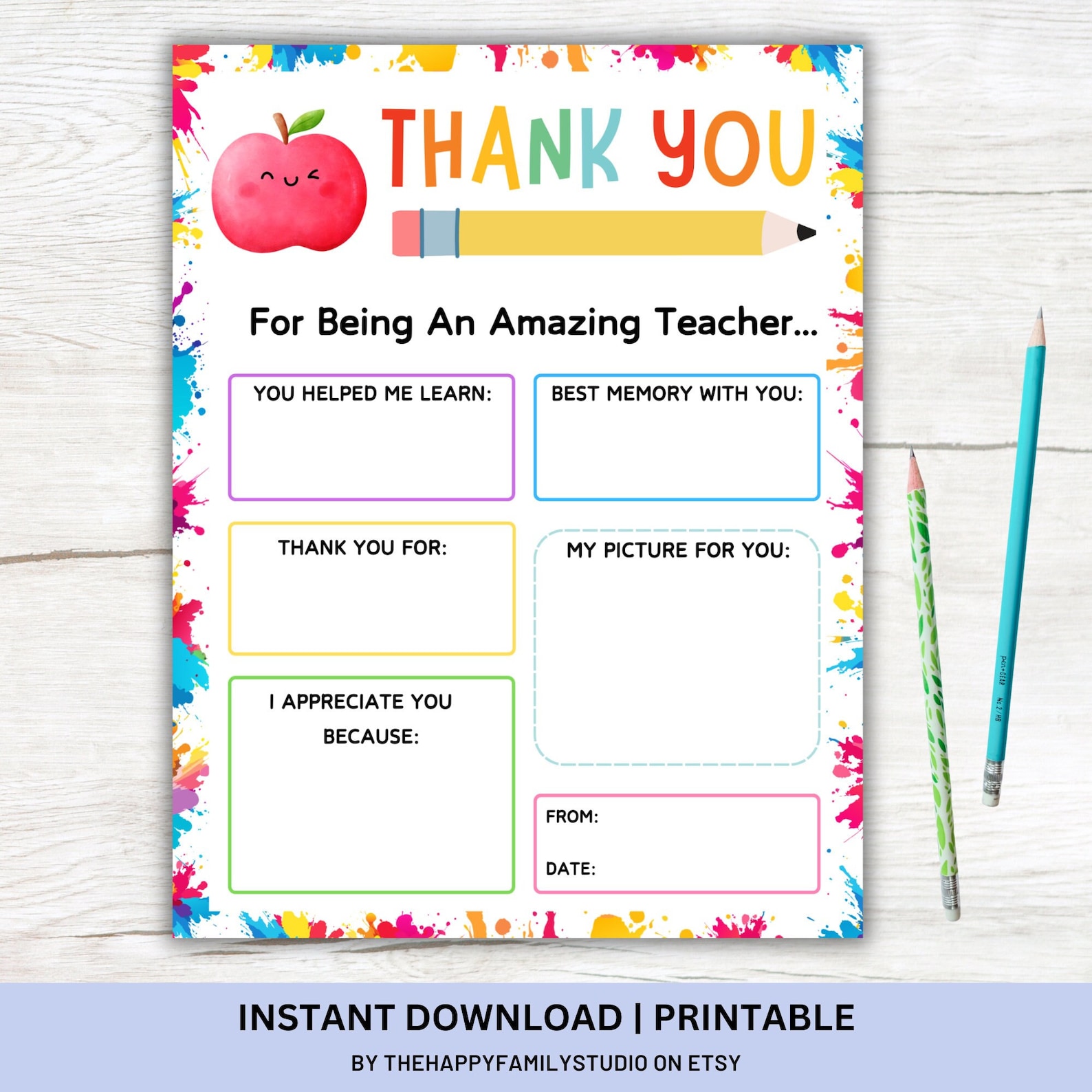 Teacher Appreciation Gift, Thank You Teacher Printable, Teacher Thank ...